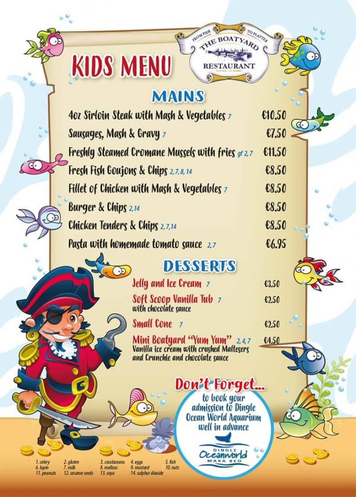 Kids Menu - The Boat Yard Restaurant & Bar Dingle